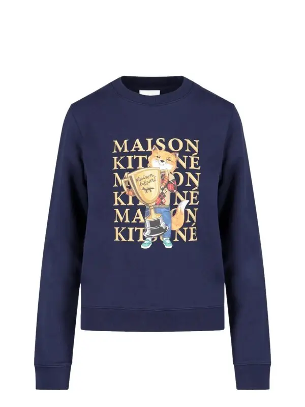 Maison Kitsuné Crewneck Sweatshirt With Fox Champion Graphic - Blue