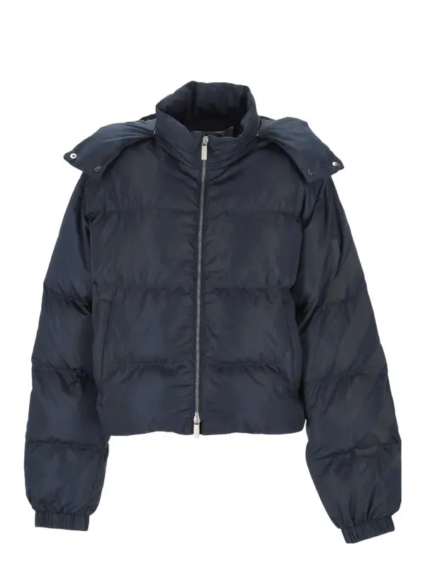 Off-White Zip-up High Neck Hooded Puffer Jacket - Black