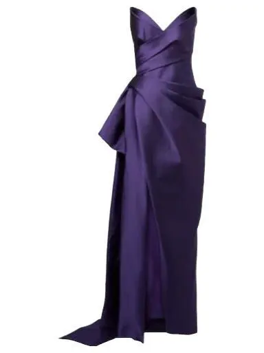 Monique Lhuillier Strapless Draped Mikado Gown - Black