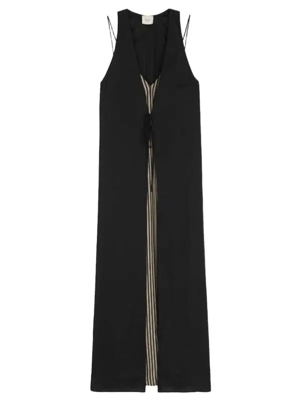 ALYSI Cotton Maxi Dress With V-neck And Drawstring - Black
