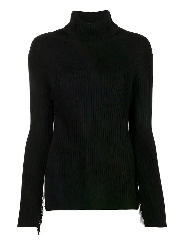 Y’s Ribbed Fringed Jumper - Black