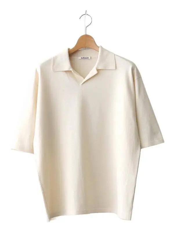 Auralee Open Collar Knit Polo Shirt - Ivory