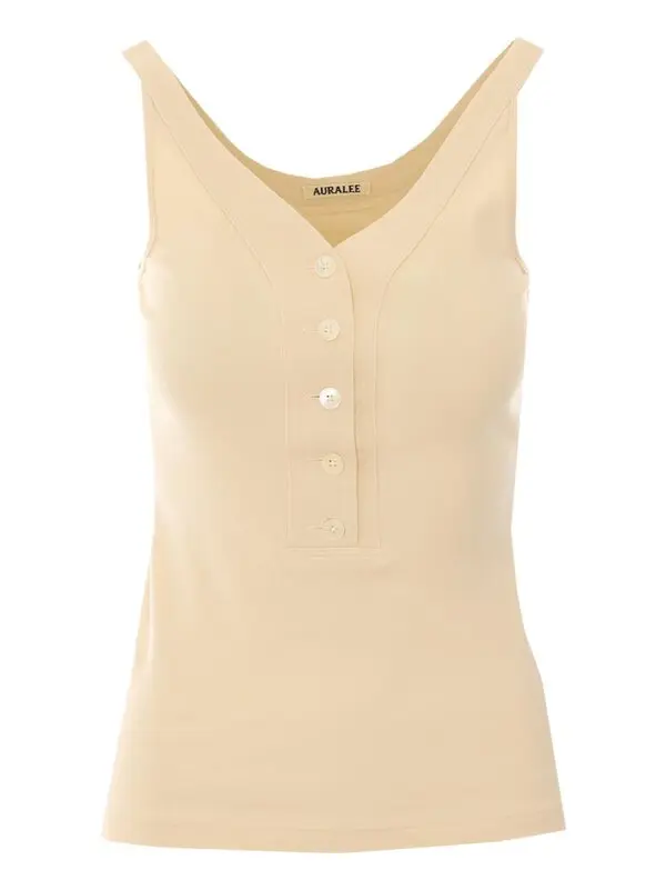 Auralee V-neck Sleeveless Vest With Ribbed Details - Nude