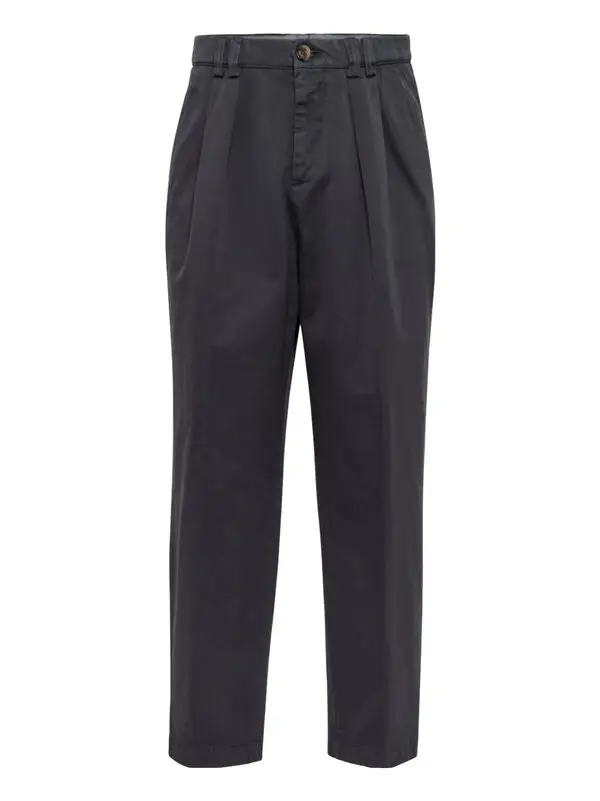 Brunello Cucinelli Pleated Cotton Trousers - Black