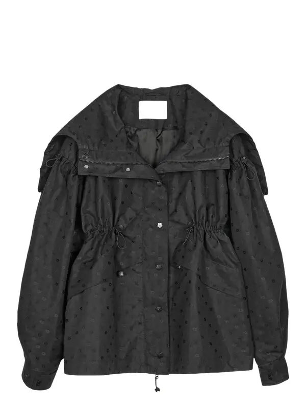 Cecilie Bahnsen Denon Jacket With Floral Print And Drawstring Waist - Black
