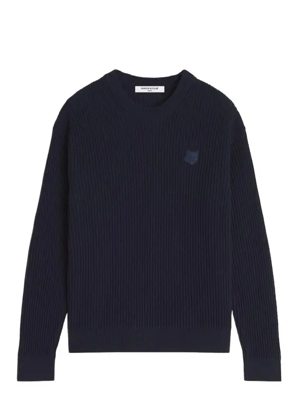 Maison Kitsuné Fox Head Patch Crew Neck Sweater - Navy Blue