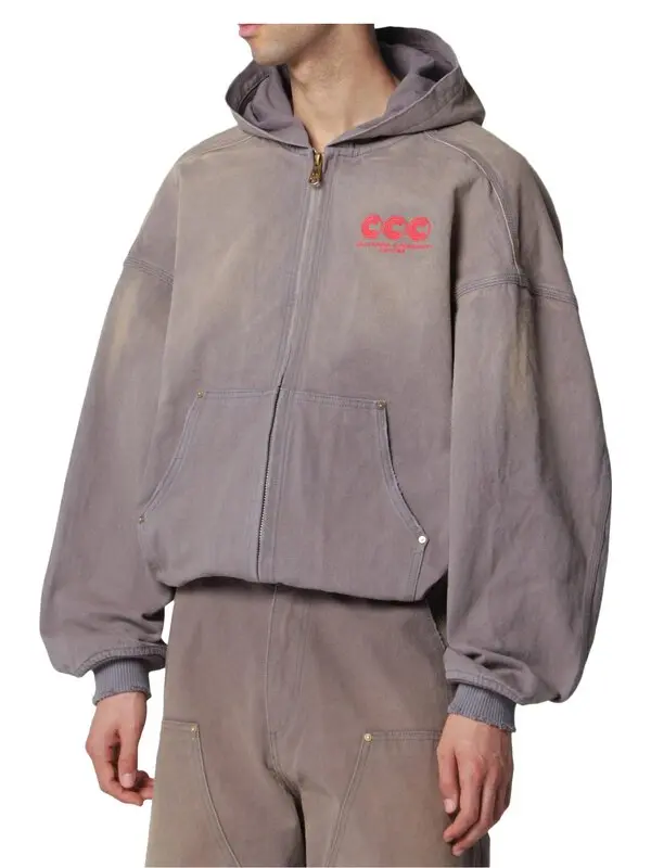 WILLY CHAVARRIA Hooded Zip-up Jacket With Distressed Effect - Gray