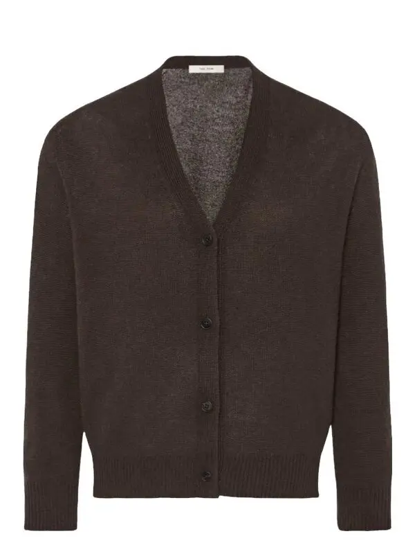 THE ROW Ovida Baby Cashmere V-neck Cardigan - Chestnut Brown