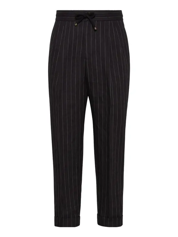 Brunello Cucinelli Striped Linen Trousers - Black