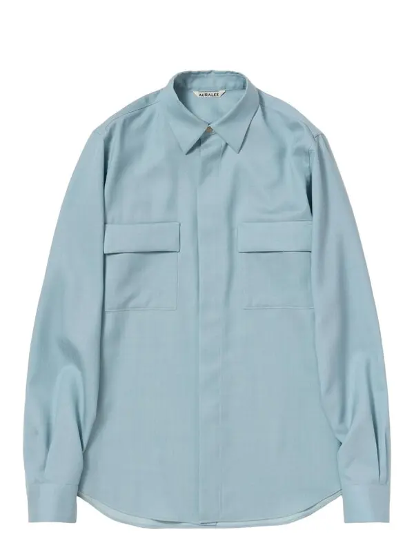 Auralee Long-sleeve Shirt With Classic Collar And Chest Pockets - Gray-blue