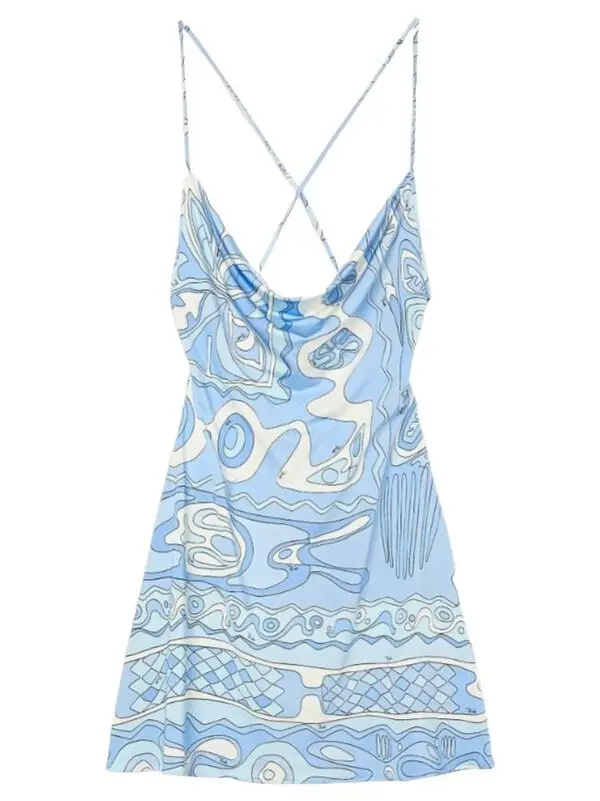 Emilio Pucci Angoli Printed Open Back Mini Dress - Light Blue