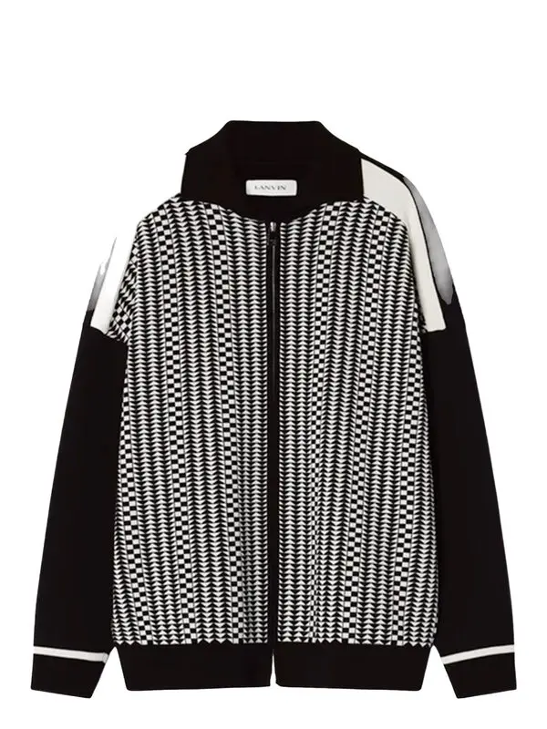 LANVIN Long Sleeve Zip Up Jacket With Geometric Print - Black