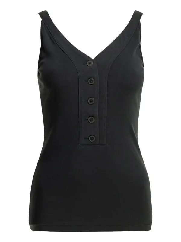 Auralee V-neck Ribbed Tank Top With Button Closure - Black