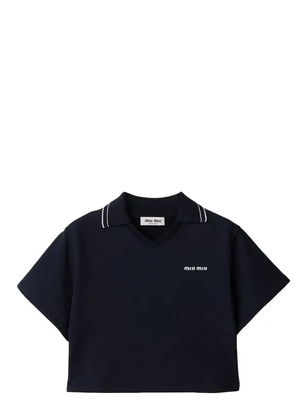 Miu Miu Cropped Polo Sweatshirt - Navy