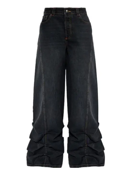 AVAVAV Ruffled Wide-leg Jeans - Black