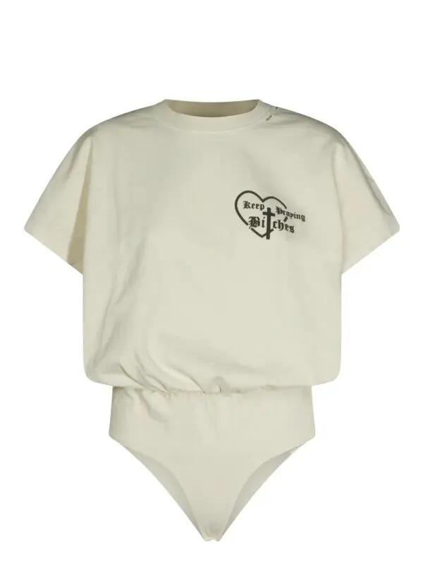 WILLY CHAVARRIA Short Sleeve Graphic Bodysuit T-shirt - Nude