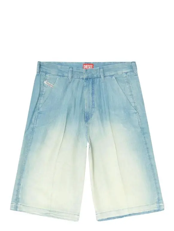 DIESEL® Gradient-effect Wide-leg Denim Shorts - Light Blue