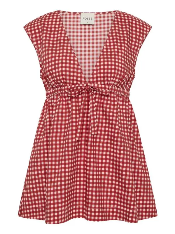 Posse V-neck Sleeveless Plaid Top - Pink