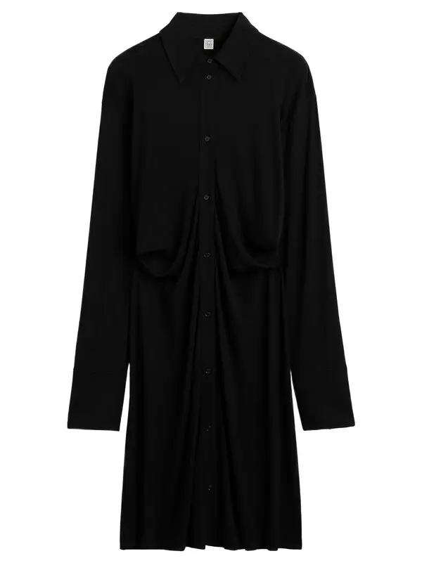 TOTEME Ruched Detail Collared Shirt Dress - Black