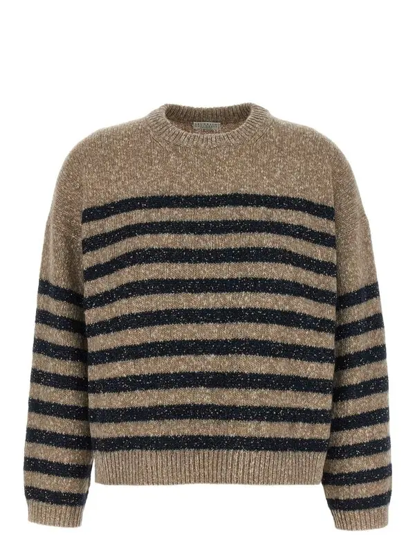Brunello Cucinelli Striped Round Neck Sweater - Black