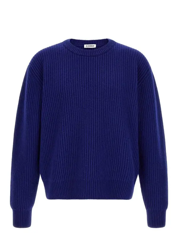 JIL SANDER Fisherman's Rib Knit Crew Neck Sweater - Blue