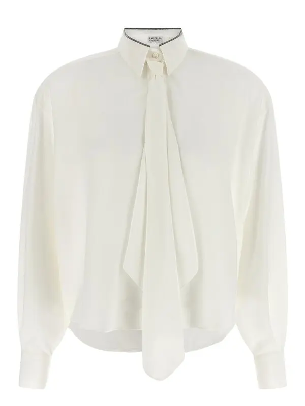 Brunello Cucinelli Long Sleeve Tie Detail Blouse - White