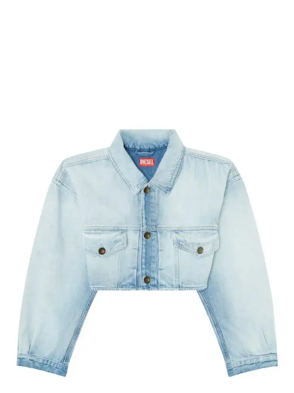 DIESEL® Cropped Embroidered Denim Jacket - Light Blue