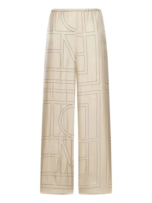 TOTEME Monogram-print Silk Wide-leg Trousers - Nude