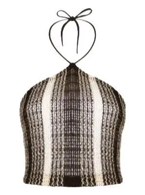 Missoni Striped Halterneck Mesh Top With Sequined Appliqués - Gray