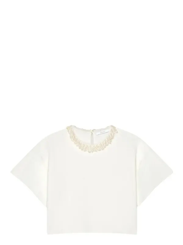 Givenchy Crewneck Cropped T-shirt With Pearl Detailing - Ivory White