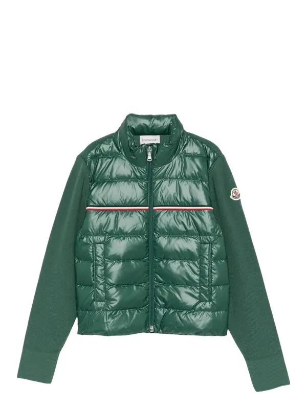 Moncler Quilted Cardigan With Logo Patch - Green