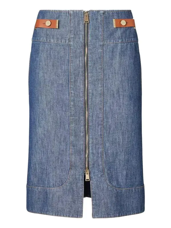 Fendi Zip Detailed Denim Midi Skirt - Blue