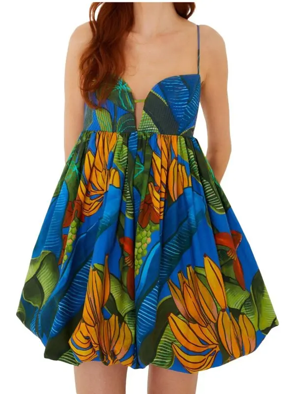 Farm Rio Printed Slip Dress With Bubble Skirt - Multicolor
