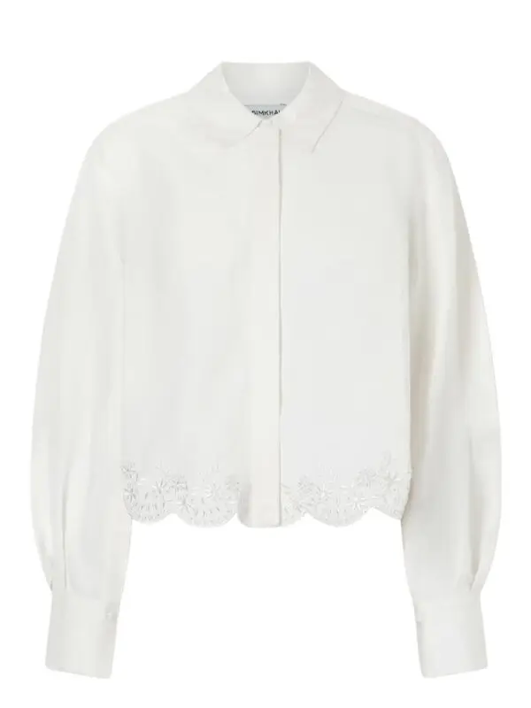 Simkhai Long Sleeve Shirt With Embroidered Lace Trim - White