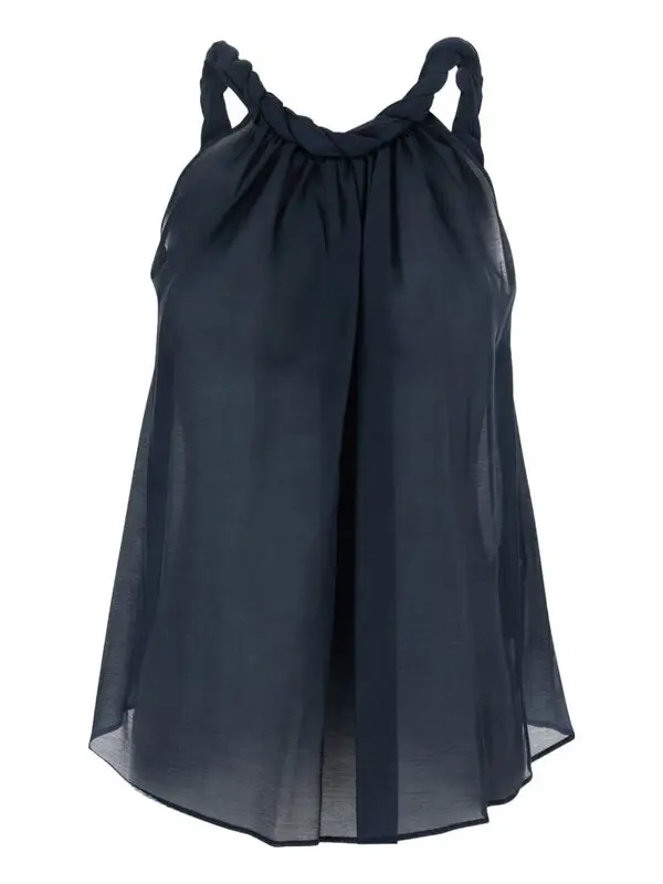 SEMICOUTURE Sleeveless Sheer Crew Neck Top - Black
