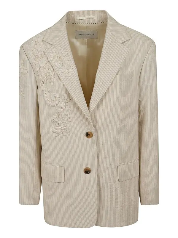 Dries Van Noten Embroidered Pinstriped Blazer - Nude