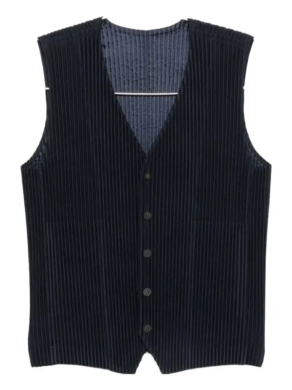 Issey Miyake Pleated V-neck Vest - Black