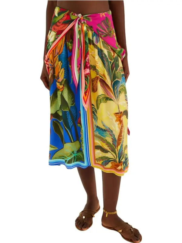Farm Rio Printed Midi Wrap Skirt - Brown