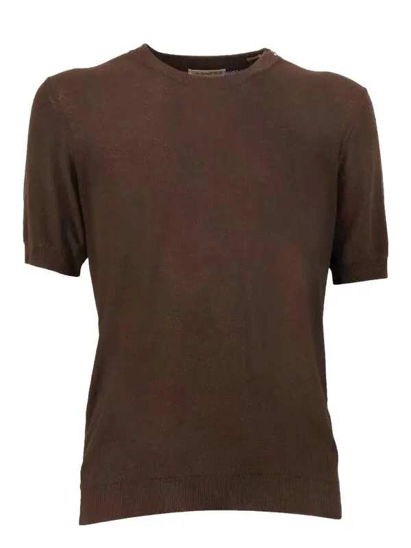 KANGRA Fine-knit Short-sleeve T-shirt - Brown