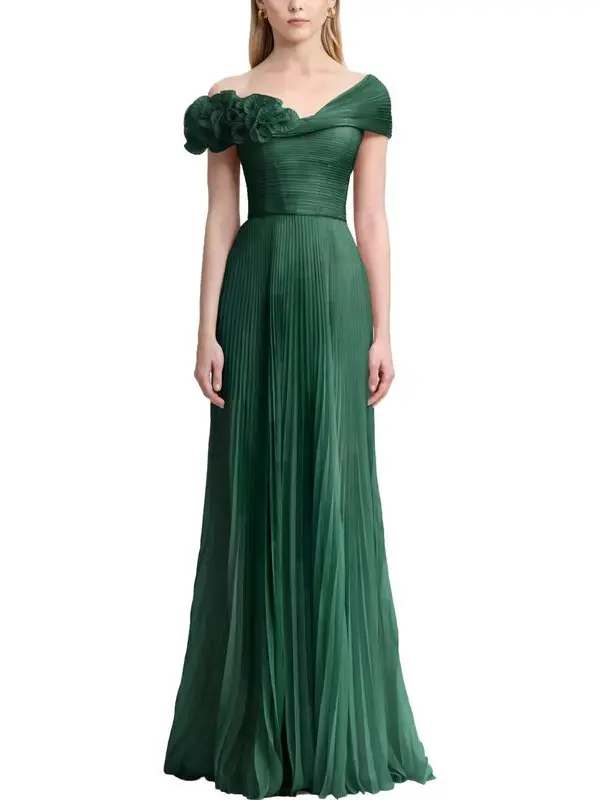 GEMY MAALOUF Floral Embellished Pleated Dress - Green