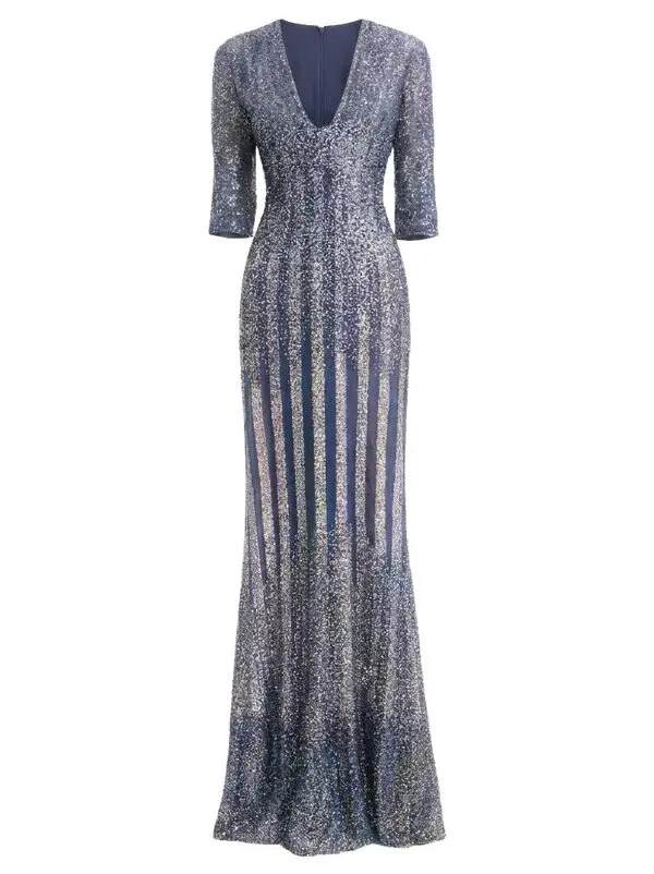 GEMY MAALOUF Sequin Embellished Striped Gown - Blue