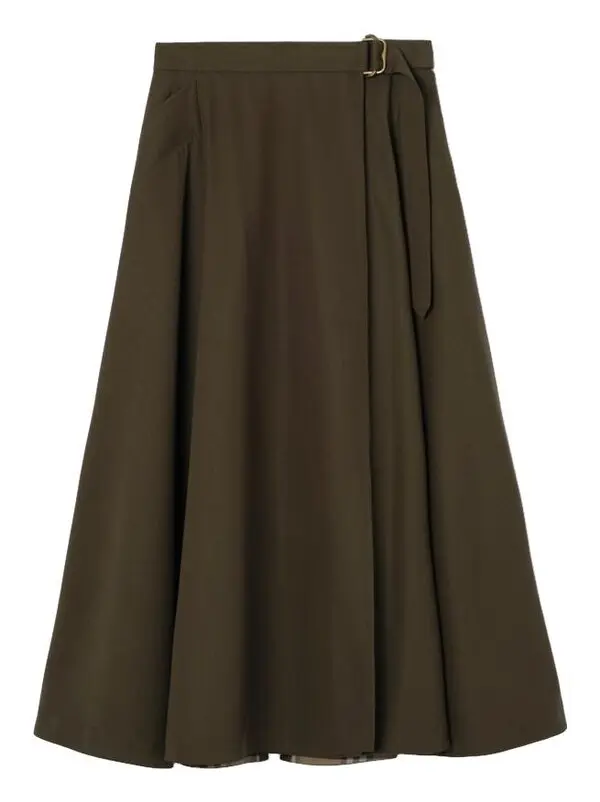 Burberry Wool Twill Midi Skirt With Buckle Belt - Bright Caper