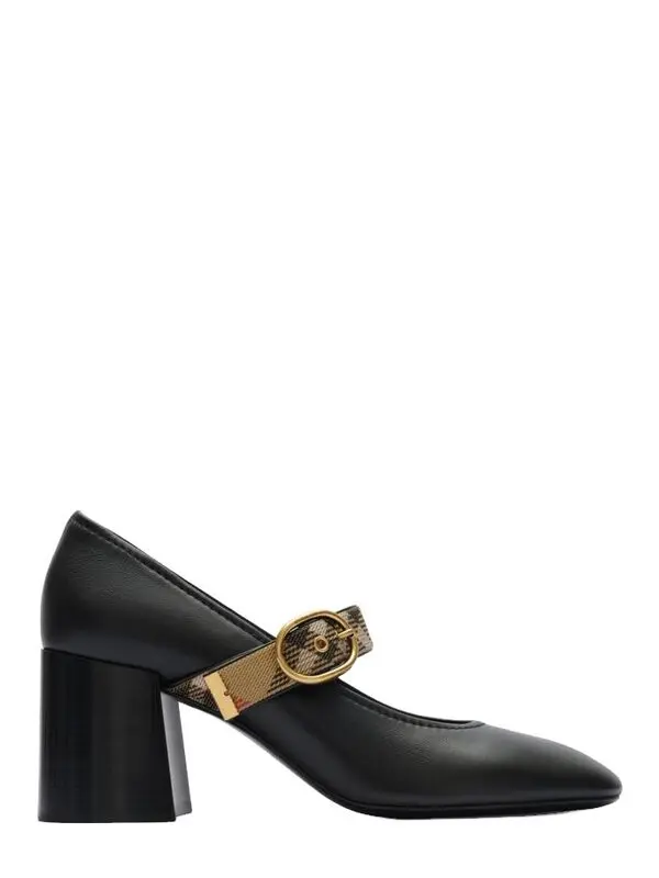 Burberry Check Strap Leather Robin Shoes - Black