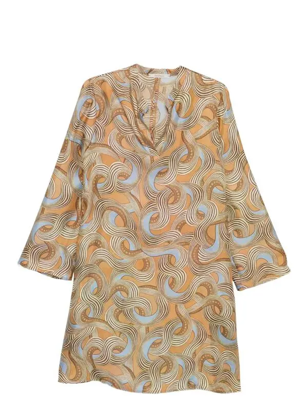 Malìparmi Abstract Print Silk V-neck Dress - Orange