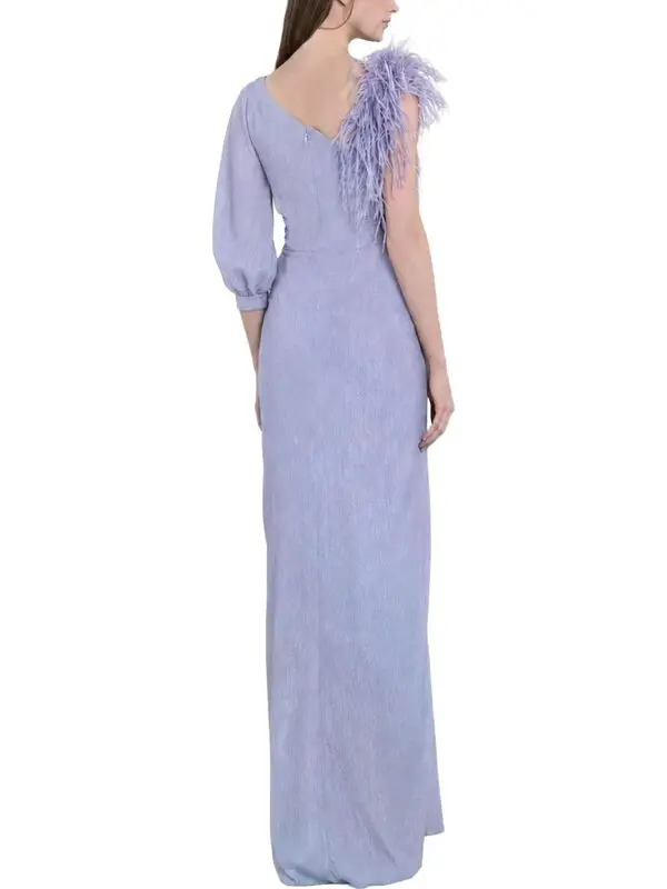 GEMY MAALOUF Feather-trim Asymmetrical Dress - Blue