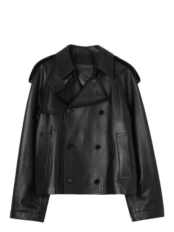 Burberry Cropped Leather Trench Coat - Black