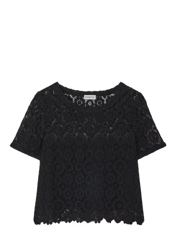 Burberry Floral Lace Short Sleeve Blouse - Black