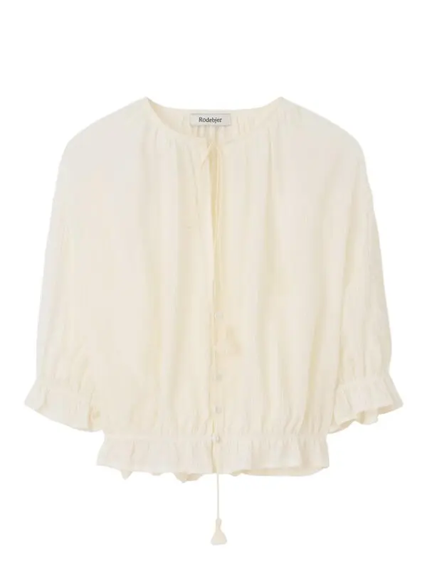 Rodebjer Plissé Blouse With Tassel Detail - Cream
