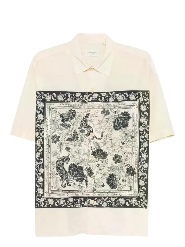 TINTORIA MATTEI 954 Floral-print Short-sleeve Shirt - Neutrals