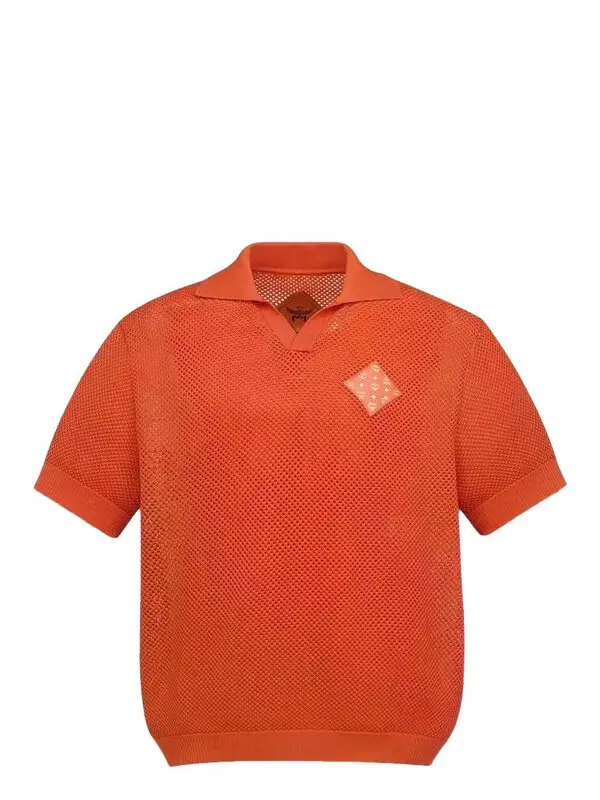 Mcm Logo-patch Open-knit Polo Shirt - Orange